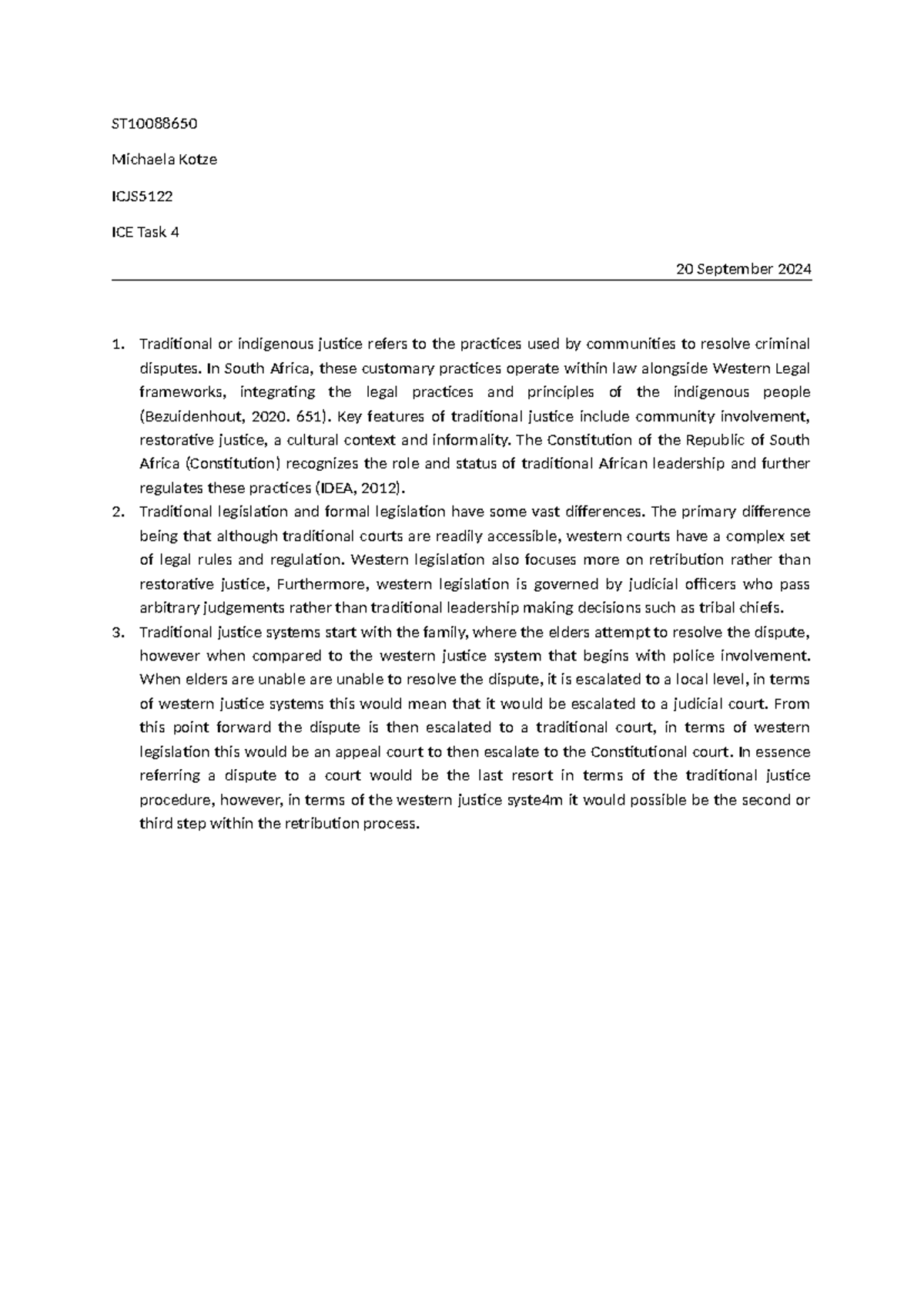 ICJS5122-ICE task 4 - ST Michaela Kotze ICJS ICE Task 4 20 September ...