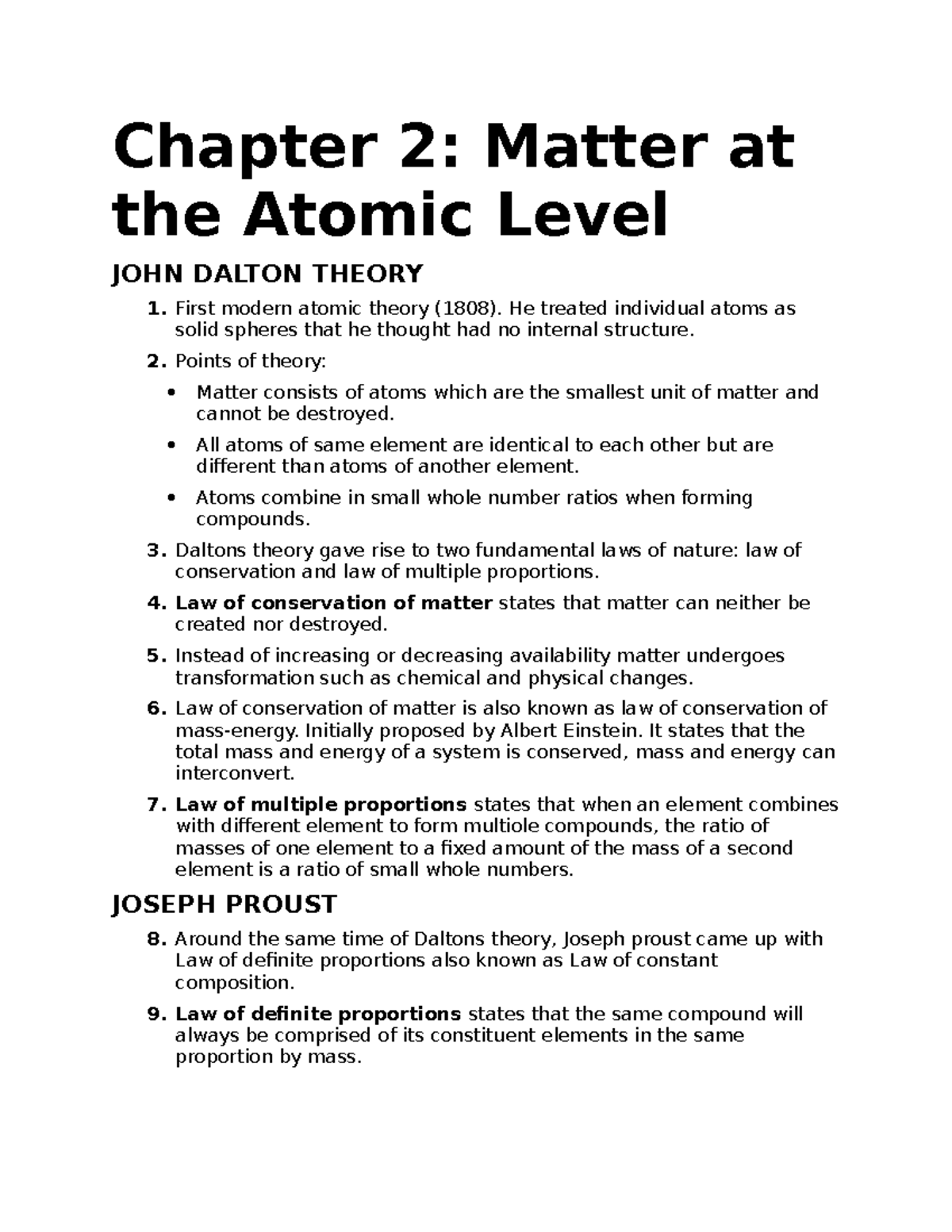 Ch 2 notes - matter at atomic level - Chapter 2: Matter at the Atomic ...