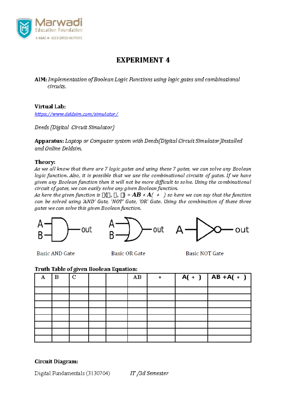 Experiment 4and5docx 2022 12 09 13 36 32 - EXPERIMENT 4 AIM: Implementation of Boolean Logic ...