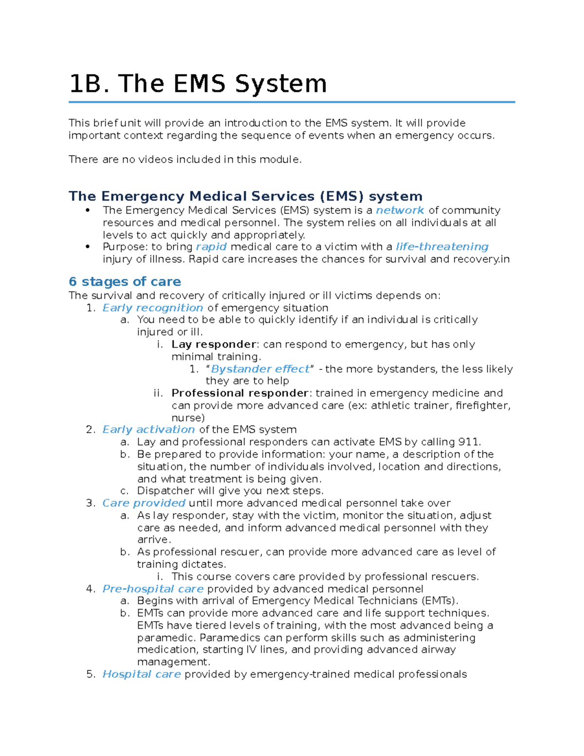 1B+-+EMS - 1b - 1B. The EMS System This brief unit will provide an ...