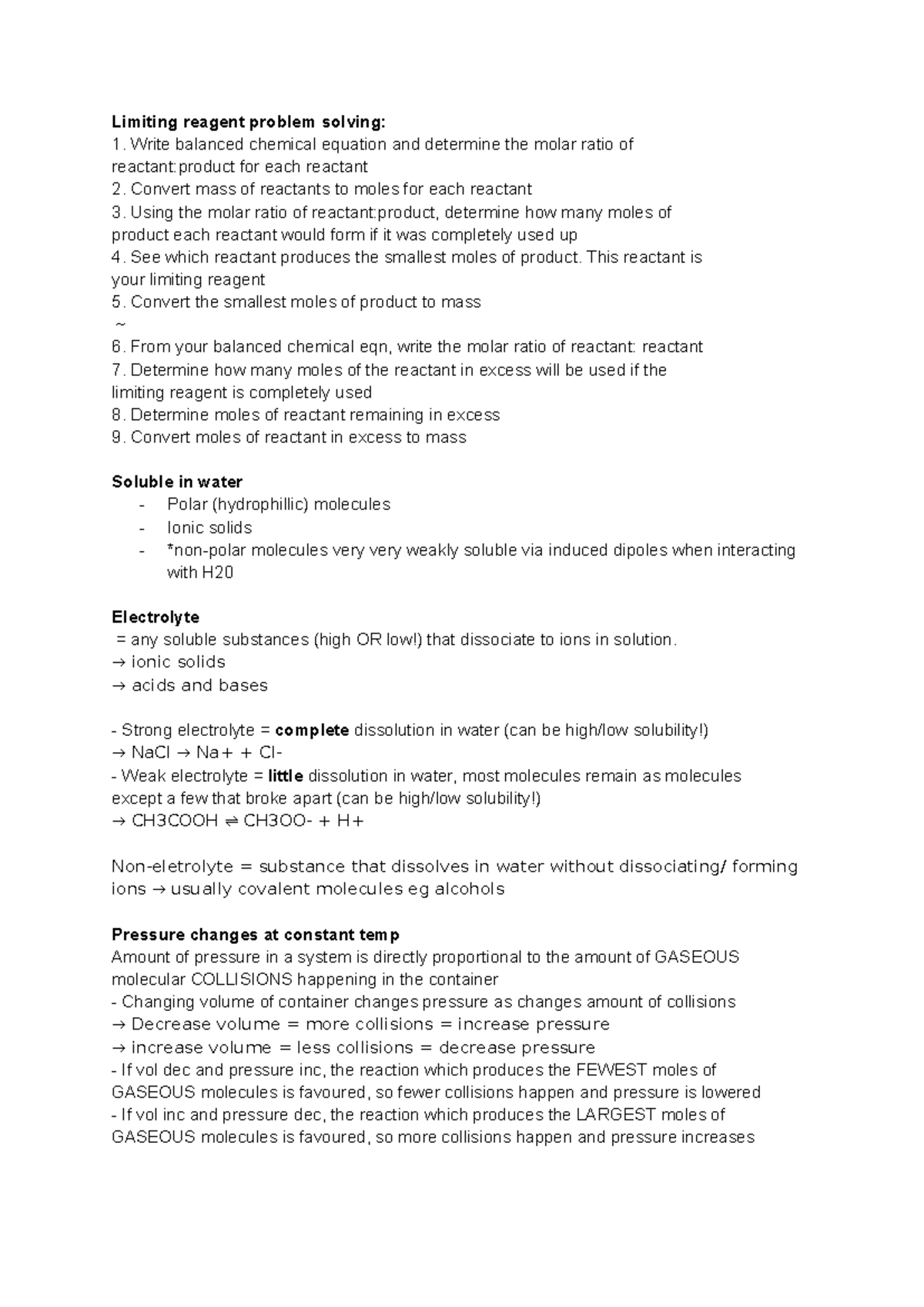 CHEM191 Notes - Limiting reagent problem solving: 1. Write balanced ...