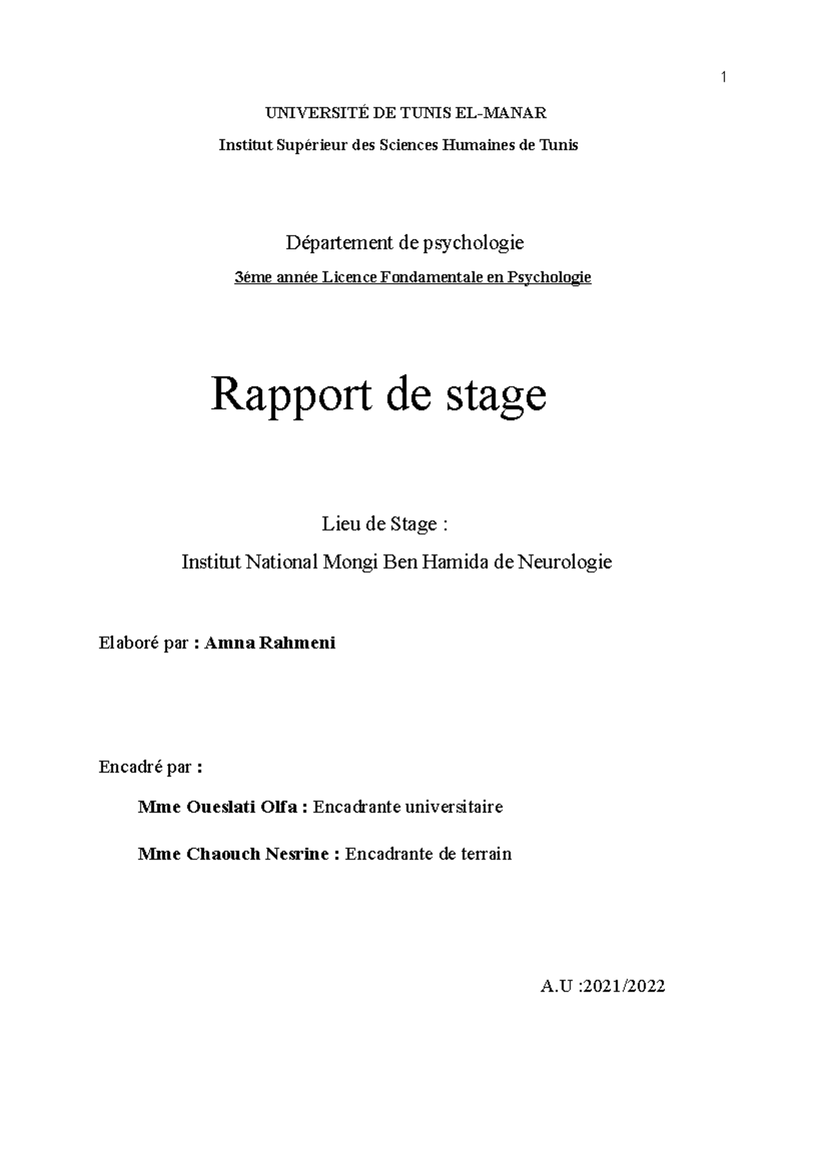 Rapport de stage Emna final - UNIVERSITÉ DE TUNIS EL-MANAR Institut ...