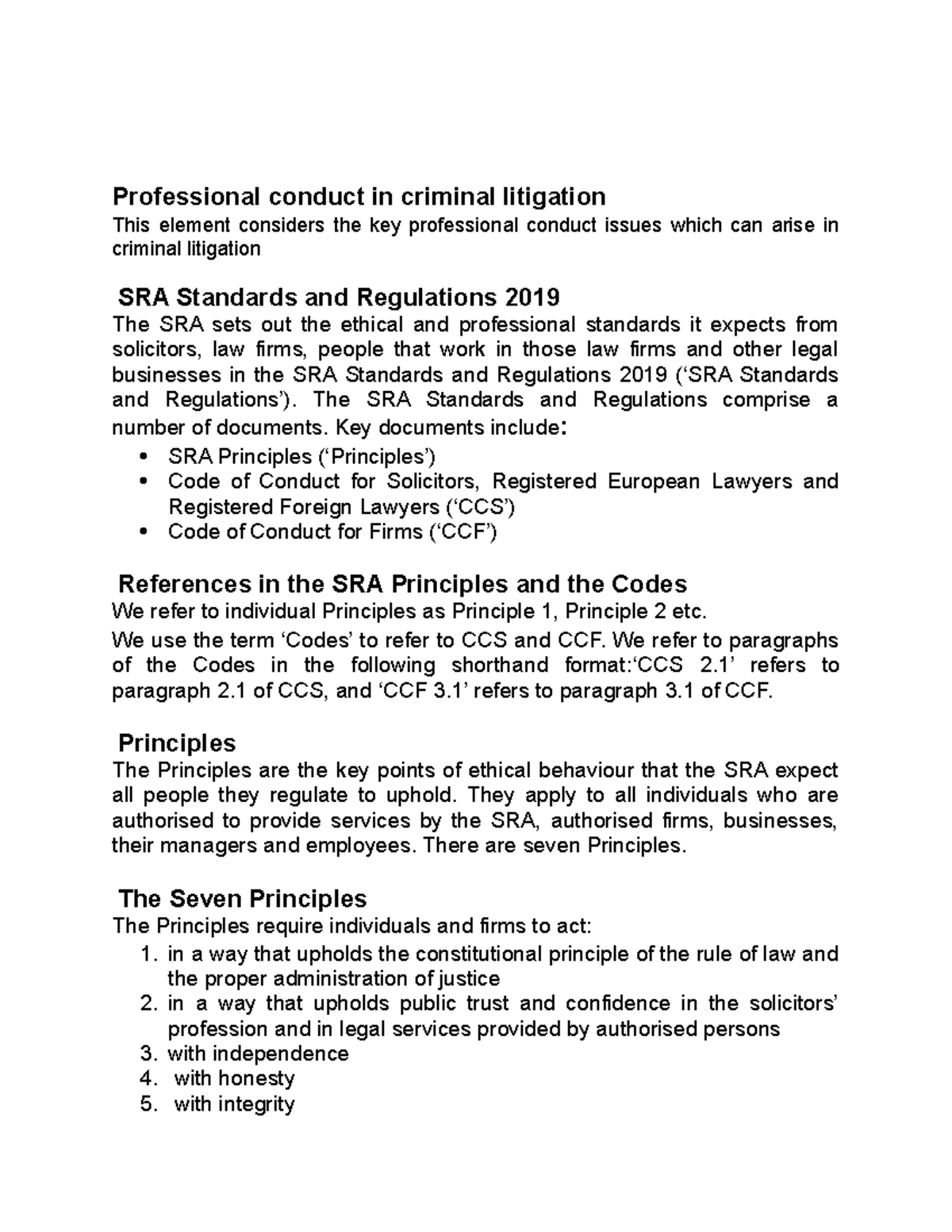Professional conduct in criminal litigation - The SRA Standards and ...