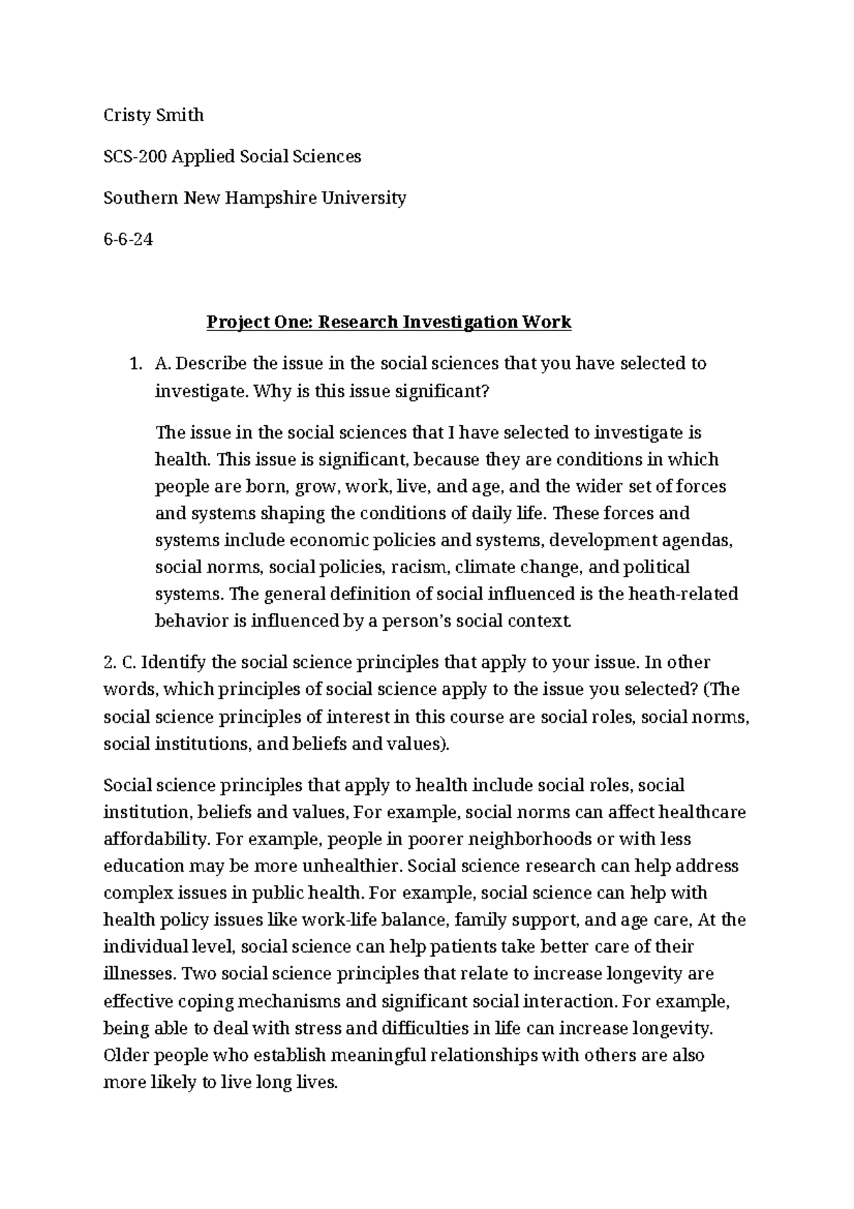 Cristy Smith - Cristy Smith SCS-200 Applied Social Sciences Southern ...