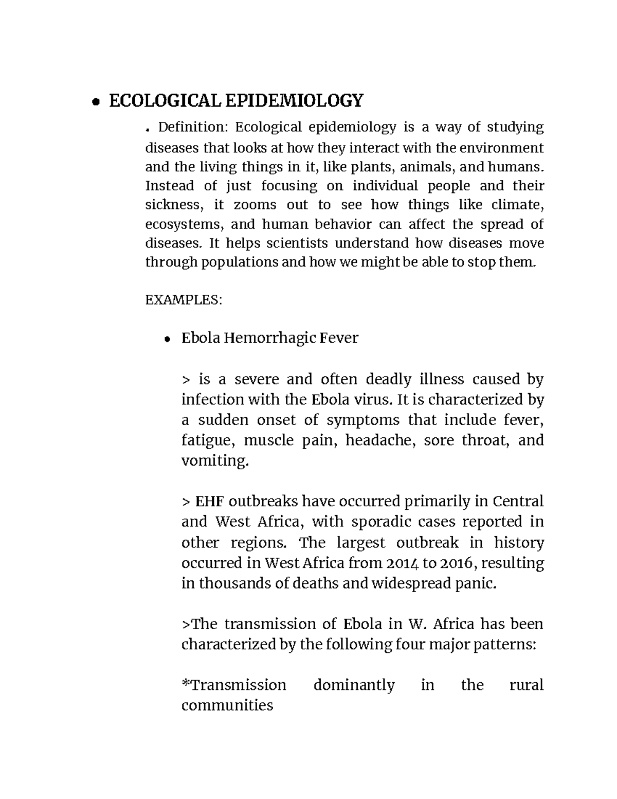 Envi-Sci Outline Toxicology - ECOLOGICAL EPIDEMIOLOGY . Definition ...