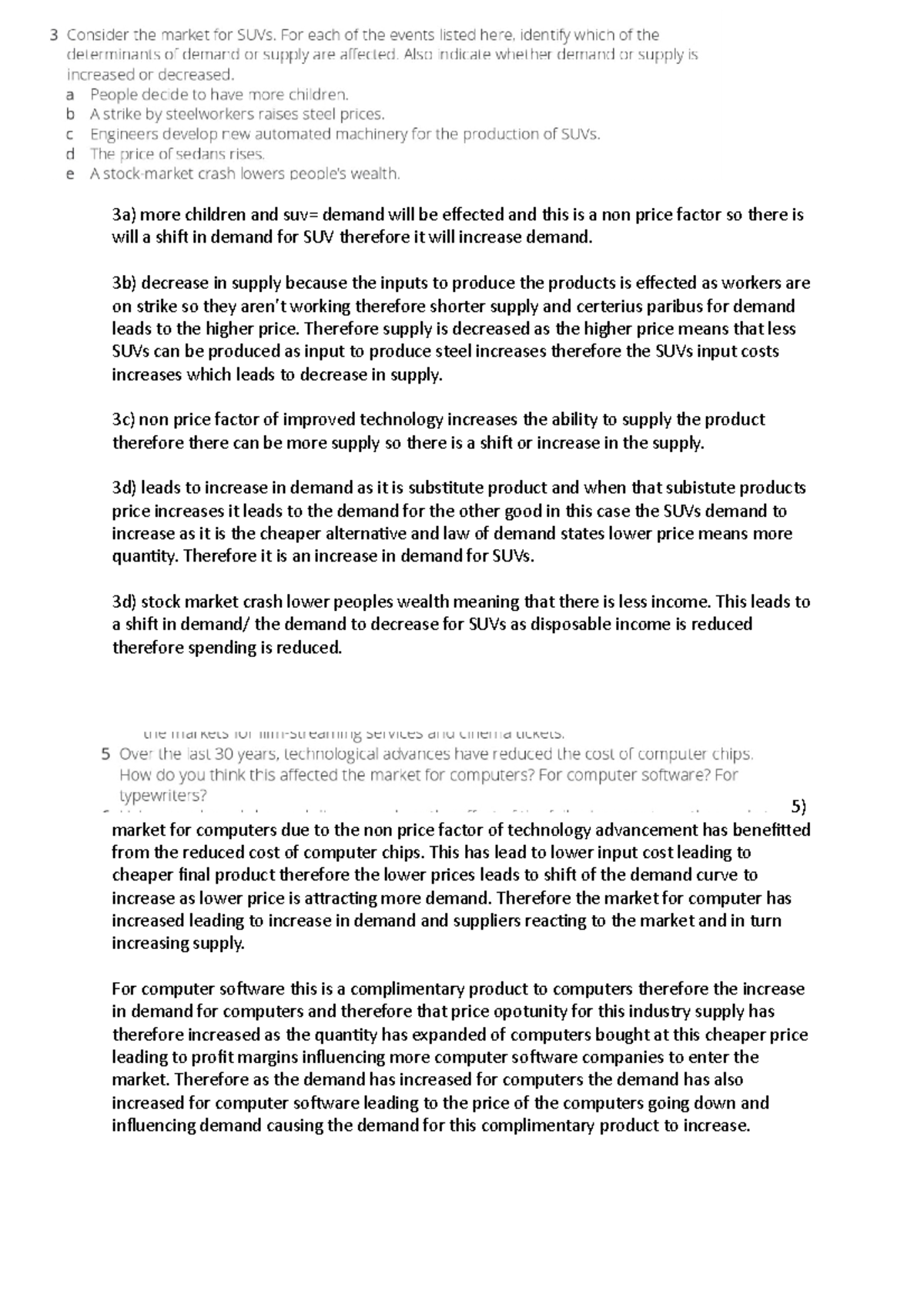 Week 2 questions eco - 3a) more children and suv= demand will be ...