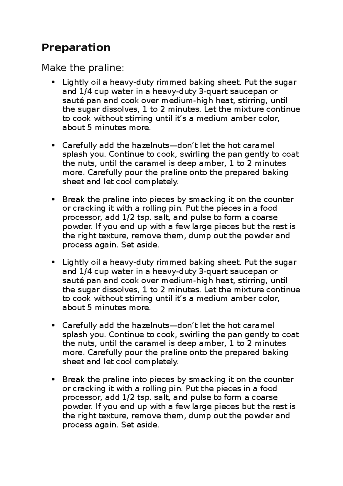 Parline prep - instructions guide - Preparation Make the praline ...