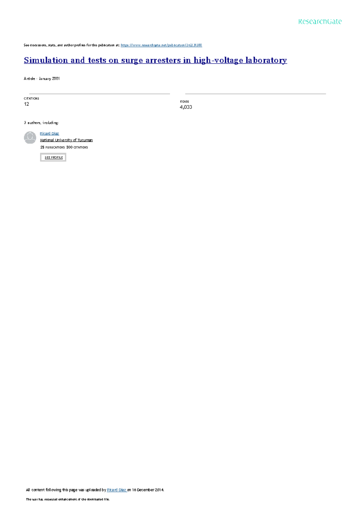 Simulation And Tests On Surge Arresters In High Vo See Discussions Stats And Author Profiles