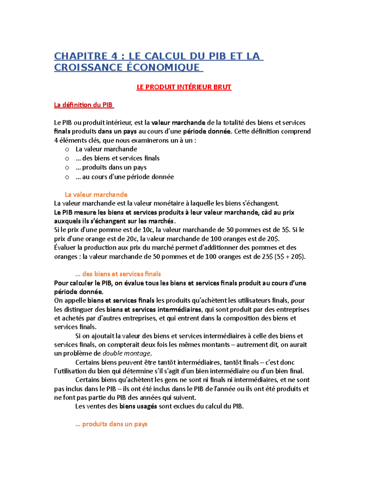 Notes Chapitre 4 Macro - CHAPITRE 4 : LE CALCUL DU PIB ET LA CROISSANCE ...