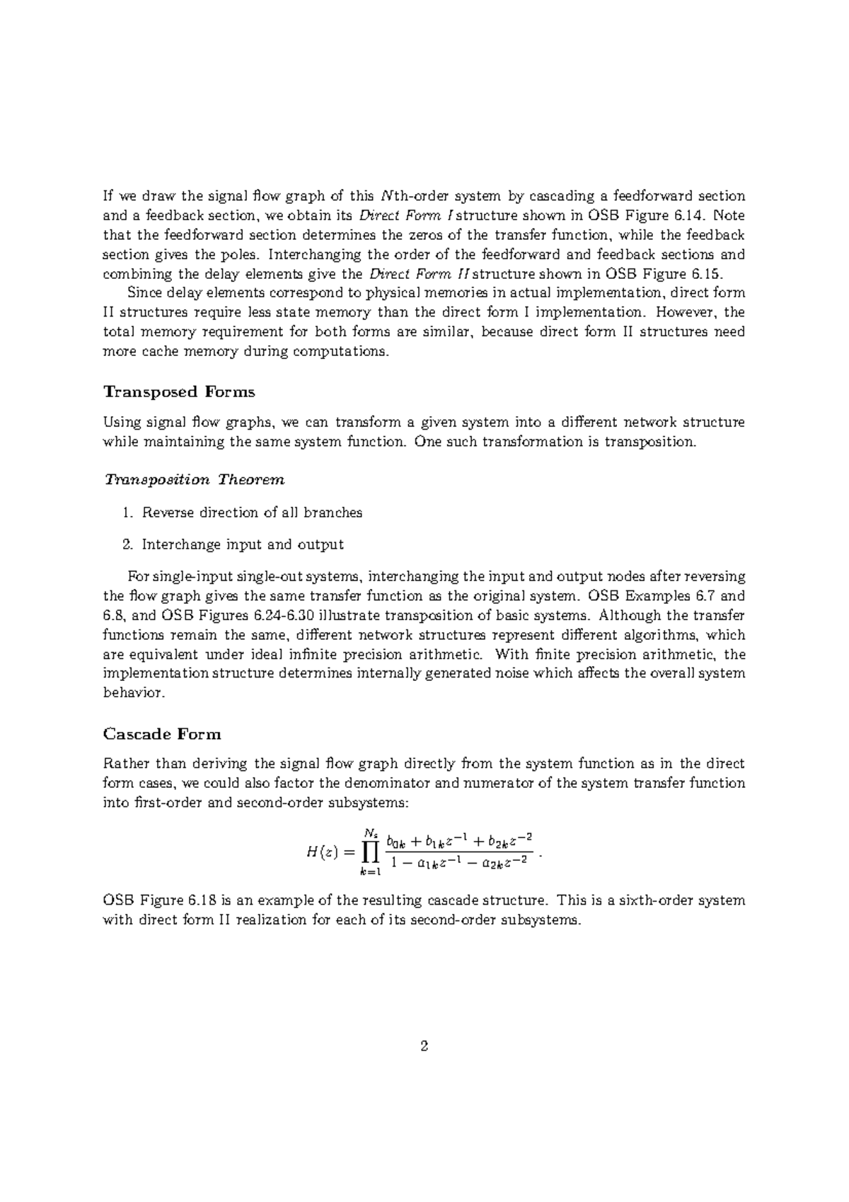 Transposed Forms - If we draw the signal flow graph of this N th-order ...