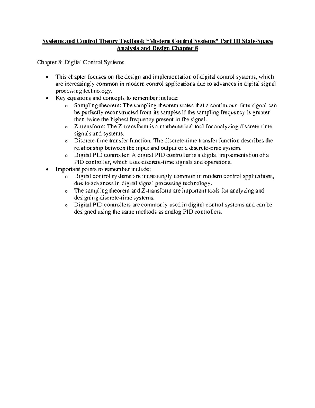 Systems and Control Theory Textbook “Modern Control Systems” Part III ...