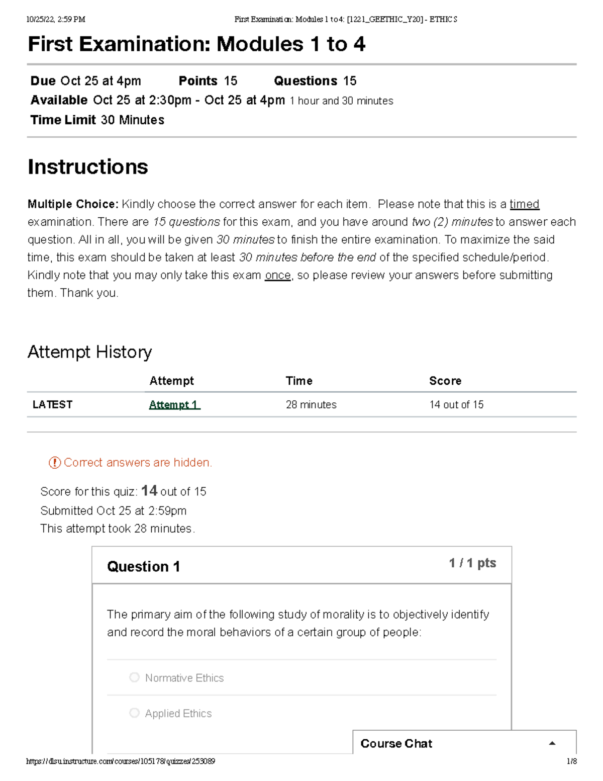 First-Examination -Modules-1-to-4 -1221 G Eethic Y20- Ethics - First ...