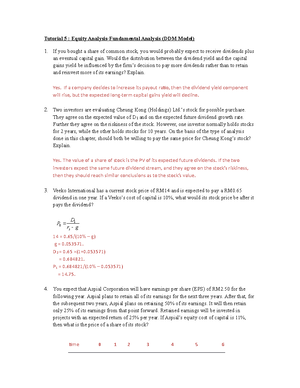 Tutorial 6 answer pratice - Tutorial 6 : Equity Analysis-Fundamental ...