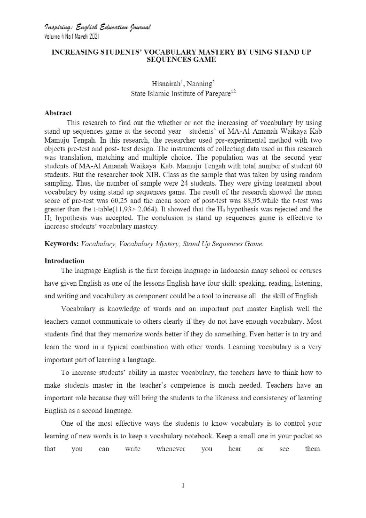 Increasing Students' Vocabulary Mastery by Using Stand Up Sequences ...
