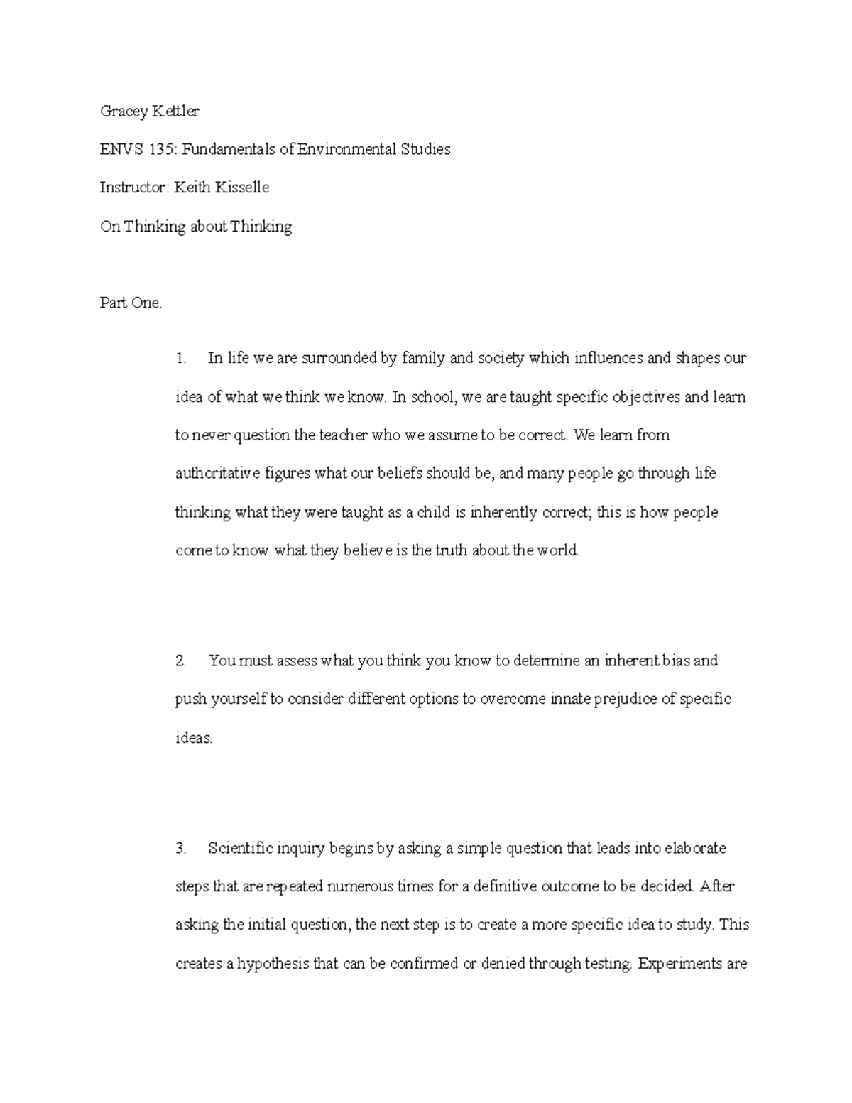 Critical Thinking Lab Report - Gracey Kettler ENVS 135: Fundamentals of ...