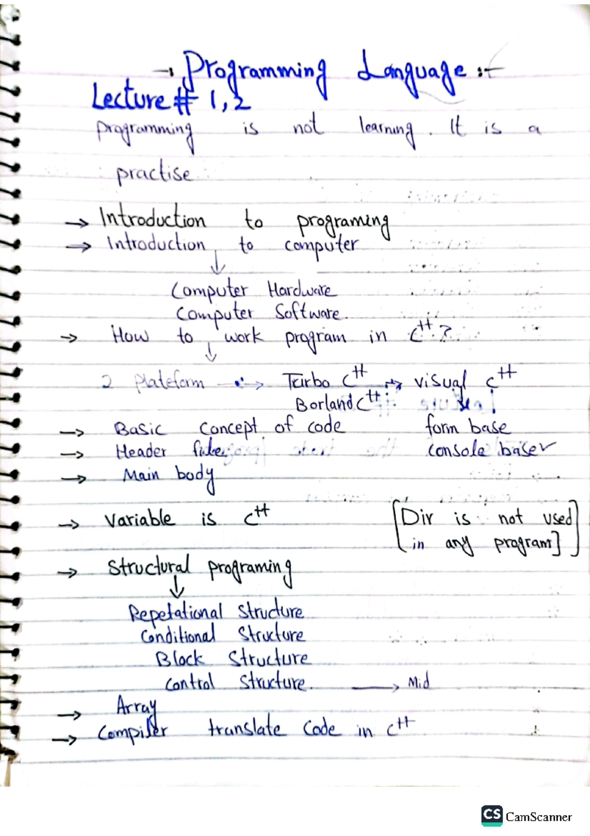 Programing notes - Lecture 1,2 Programming Language programming is not ...