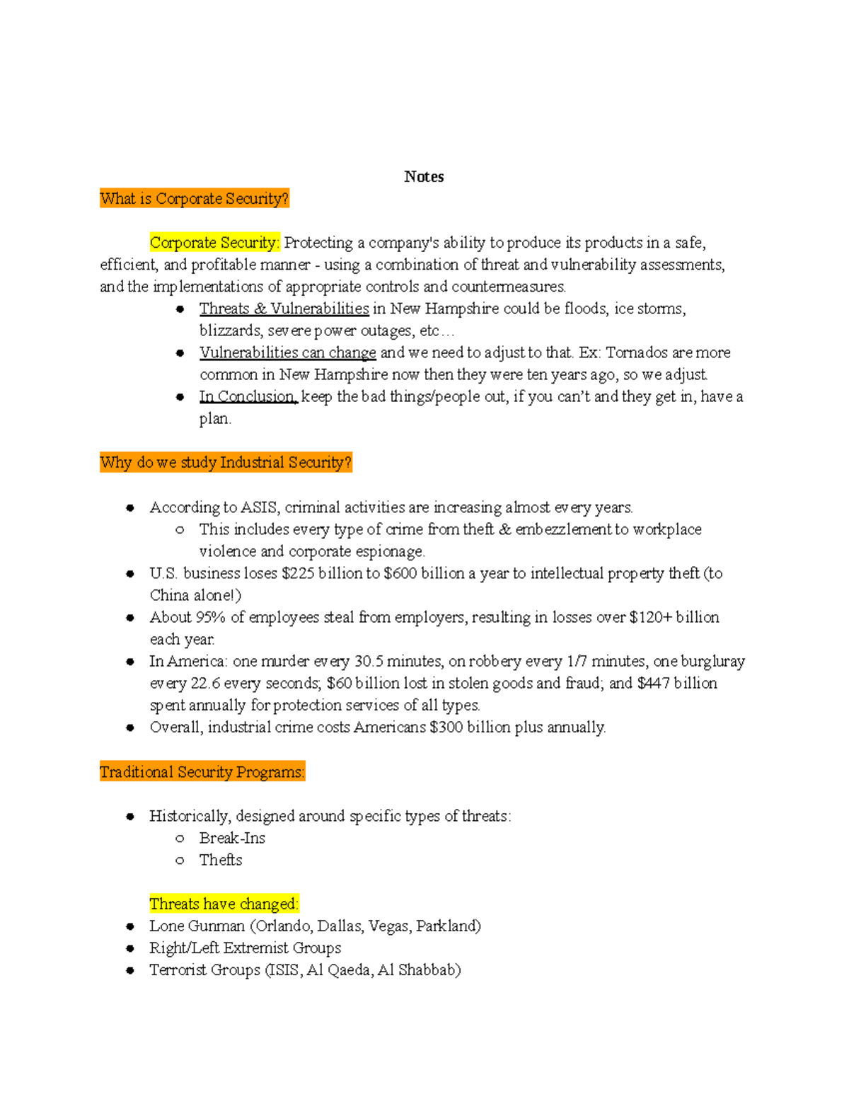 Notes #1 - Notes What is Corporate Security? Corporate Security ...