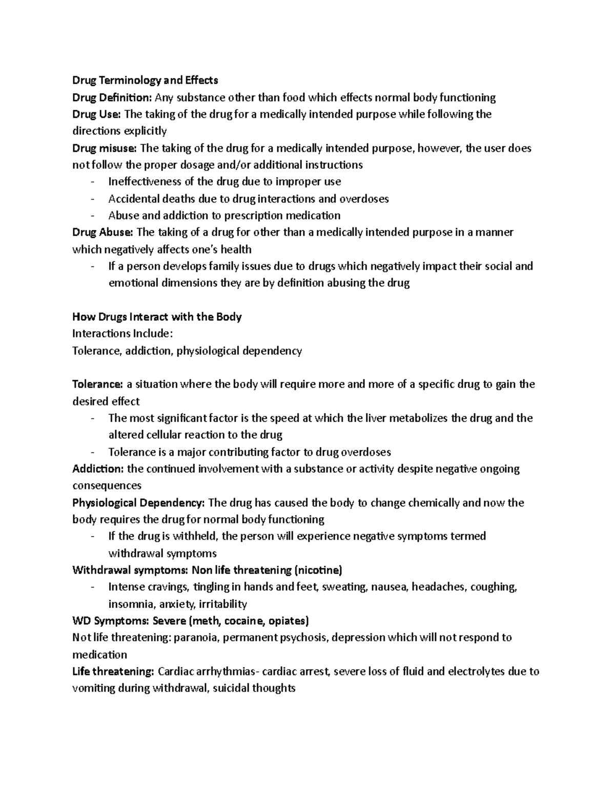 Unit 8 Drug Use, Misuse and Abuse - Drug Terminology and Effects Drug ...