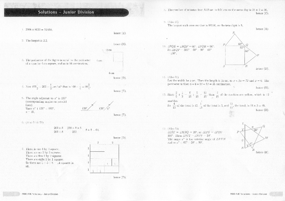 Australian Mathematics Competition 2008 Junior Solutions - 8. The ...