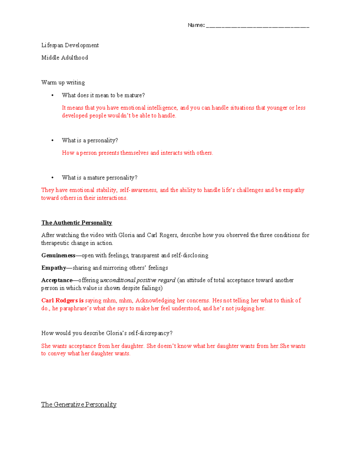 Worksheet - middle adulthood - Lifespan Development Middle Adulthood ...