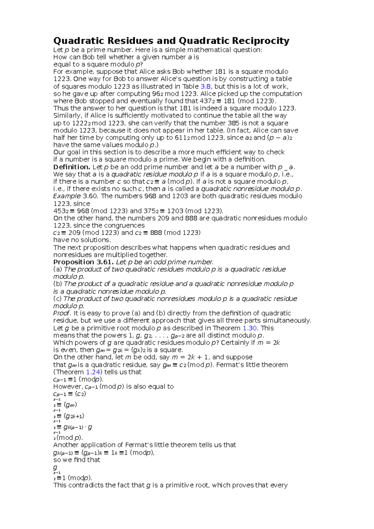 Quadratic Residues and Quadratic Reciprocity - Here is a simple ...