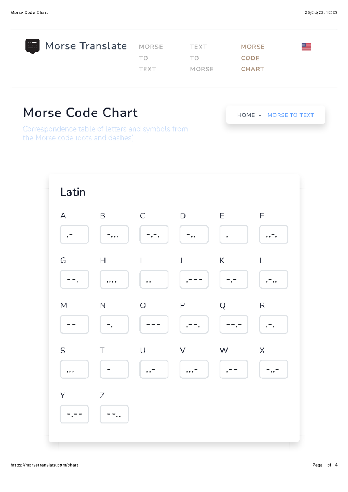 Morse Code Chart - AA 295 - Stanford - Studocu
