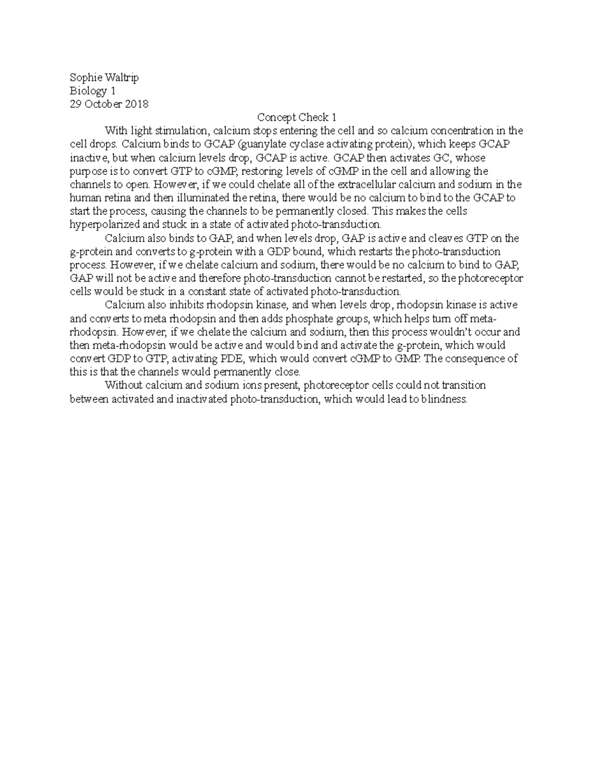 Concept check 1 - Sophie Waltrip Biology 1 29 October 2018 Concept ...