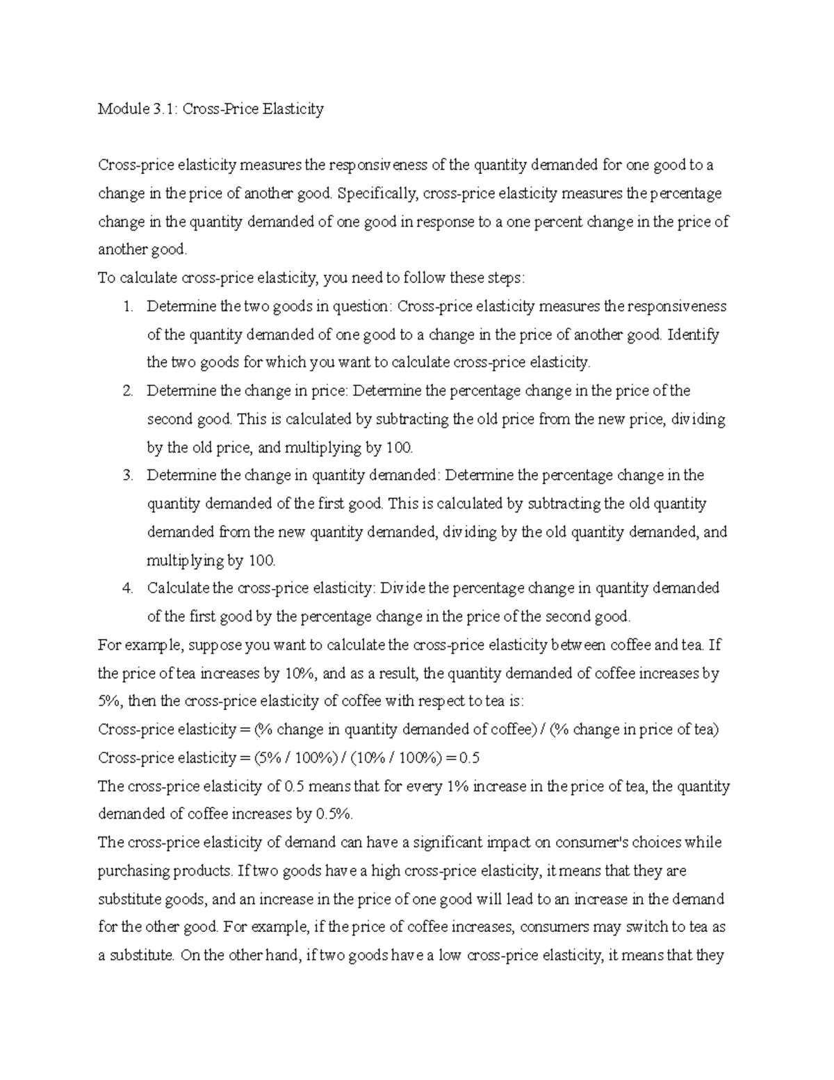 Module 3.1- Cross price elasticity - Module 3: Cross-Price Elasticity Cross-price elasticity ...