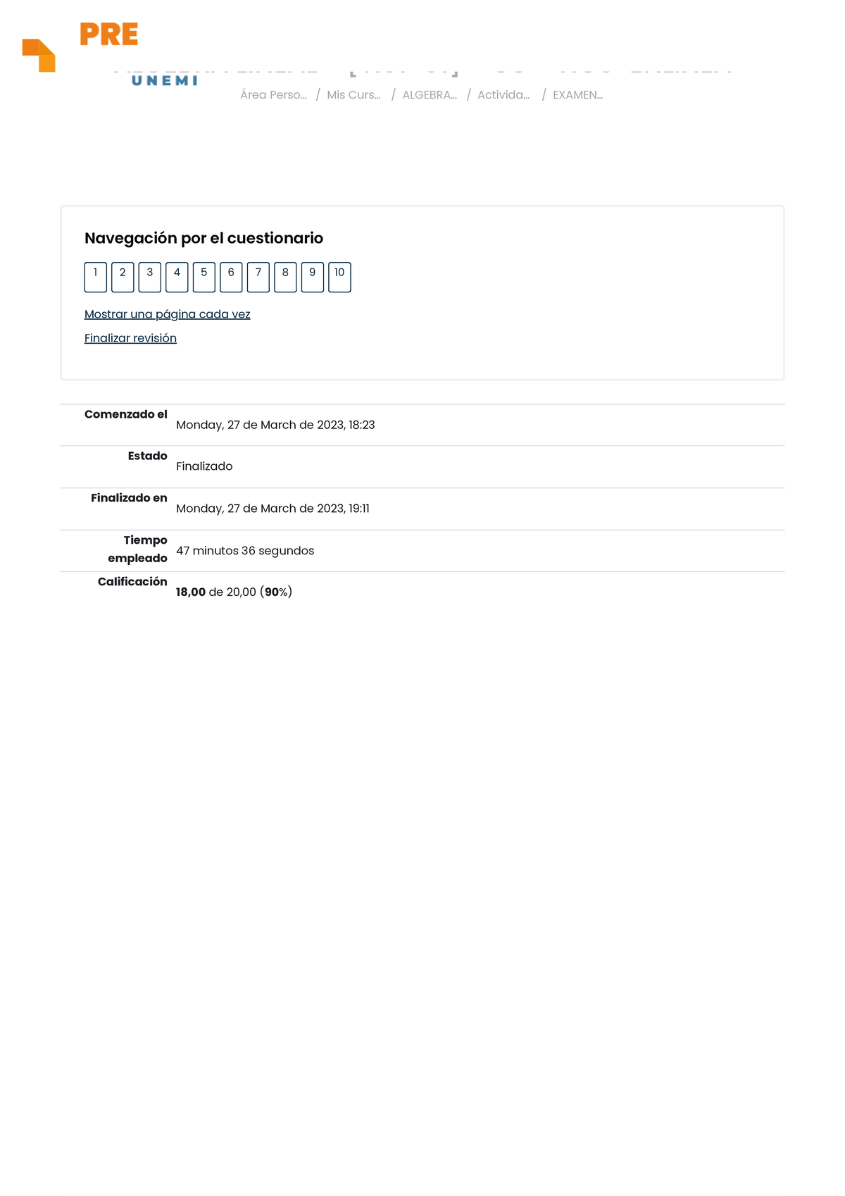 Examen 2 Revisión del intento - ALGEBRA LINEAL - [TI01-01] - C3 - TICS ...