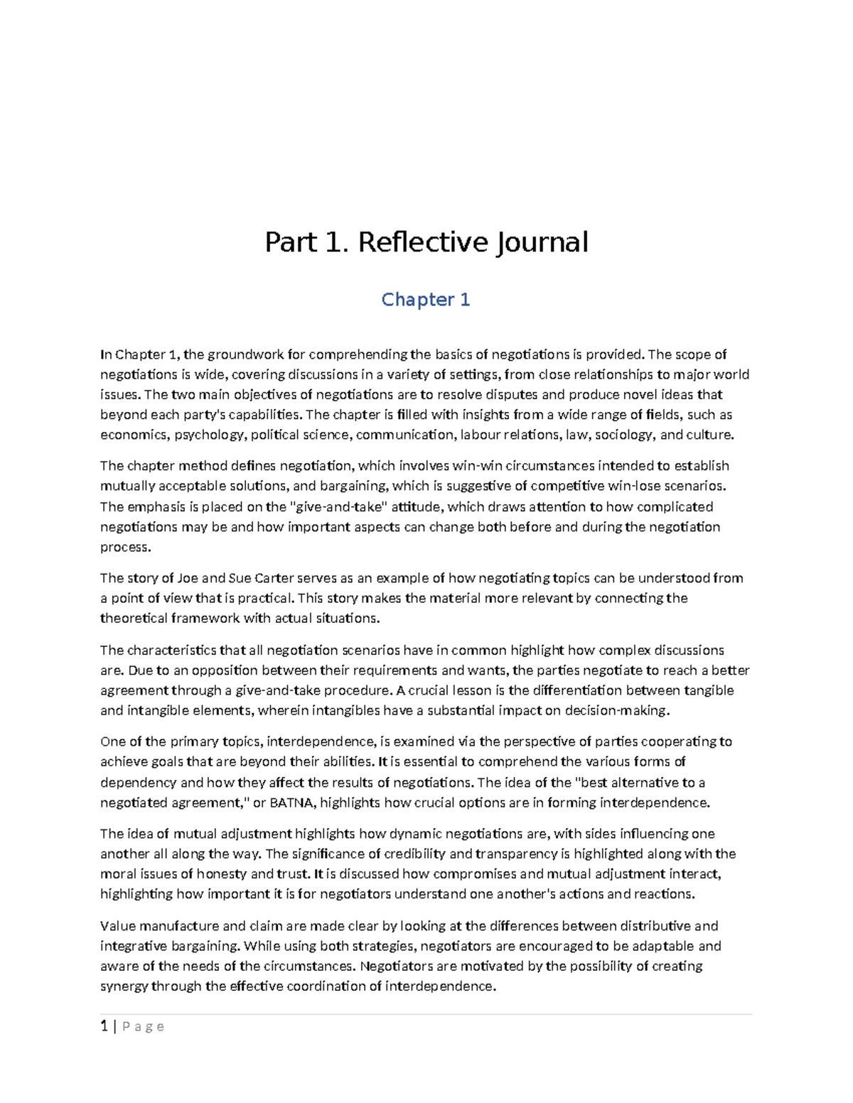 Weekly reflection journal # 1 - Part 1. Reflective Journal Chapter 1 In ...