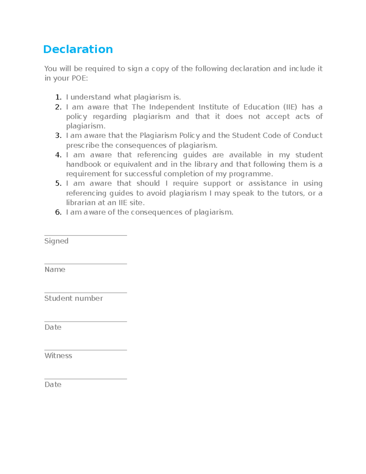 REPR7312 Artefact 1 Plagiarism Declaration - Declaration You will be ...