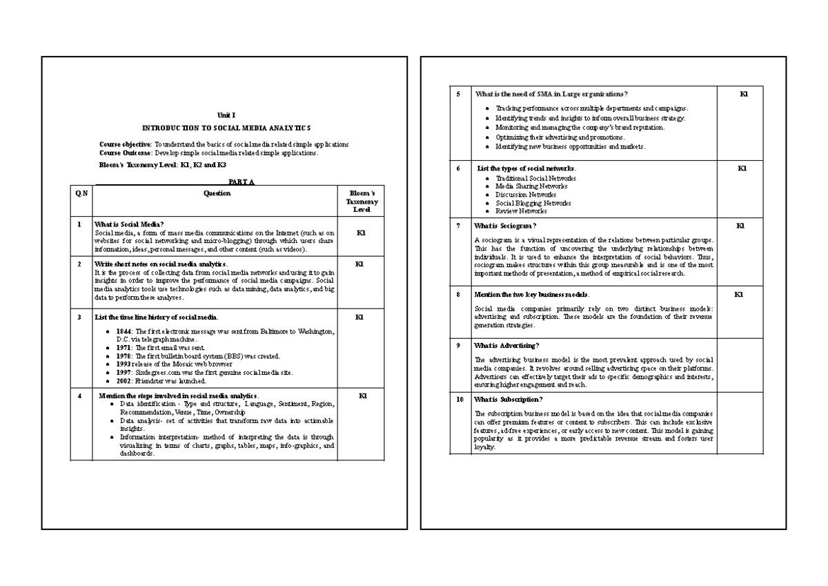 SMA QB- Unit 1.docx-merged - converted - Unit I INTRODUCTION TO SOCIAL MEDIA ANALYTICS Course ...