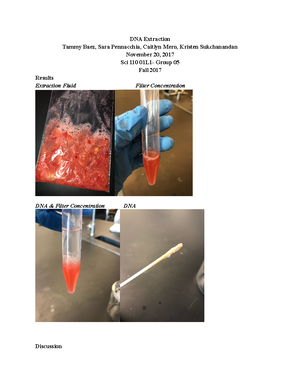 Lab 8 Pre Lab - Lab 8 pre lab - DNA Extraction Tammy Baez, Sara ...