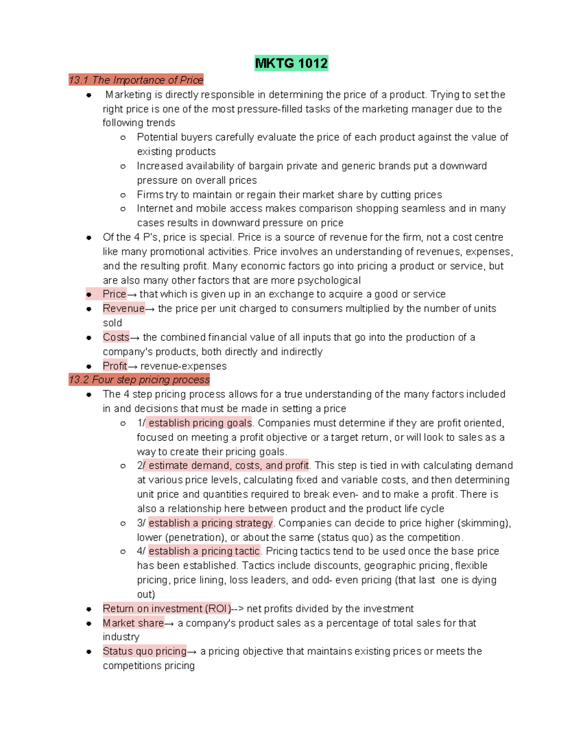 MKTG Ch13 - Winter 2020 Cathy Warner - MKTG 1012 13 The Importance of ...