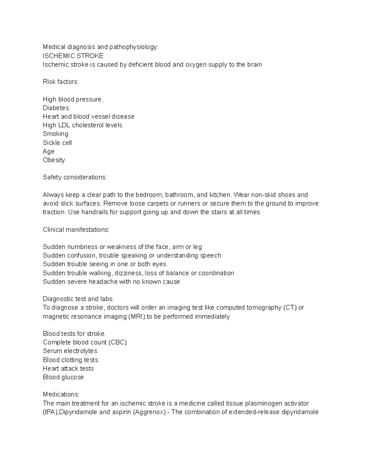 Concept map 2 - Medical diagnosis and pathophysiology: ISCHEMIC STROKE ...
