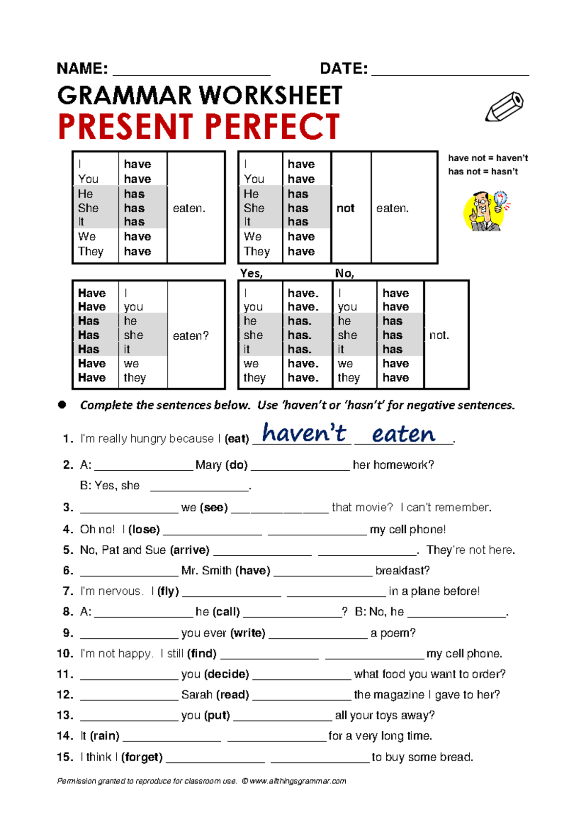 Present Perfect 3 - DDDD - NAME: ________________________ DATE ...