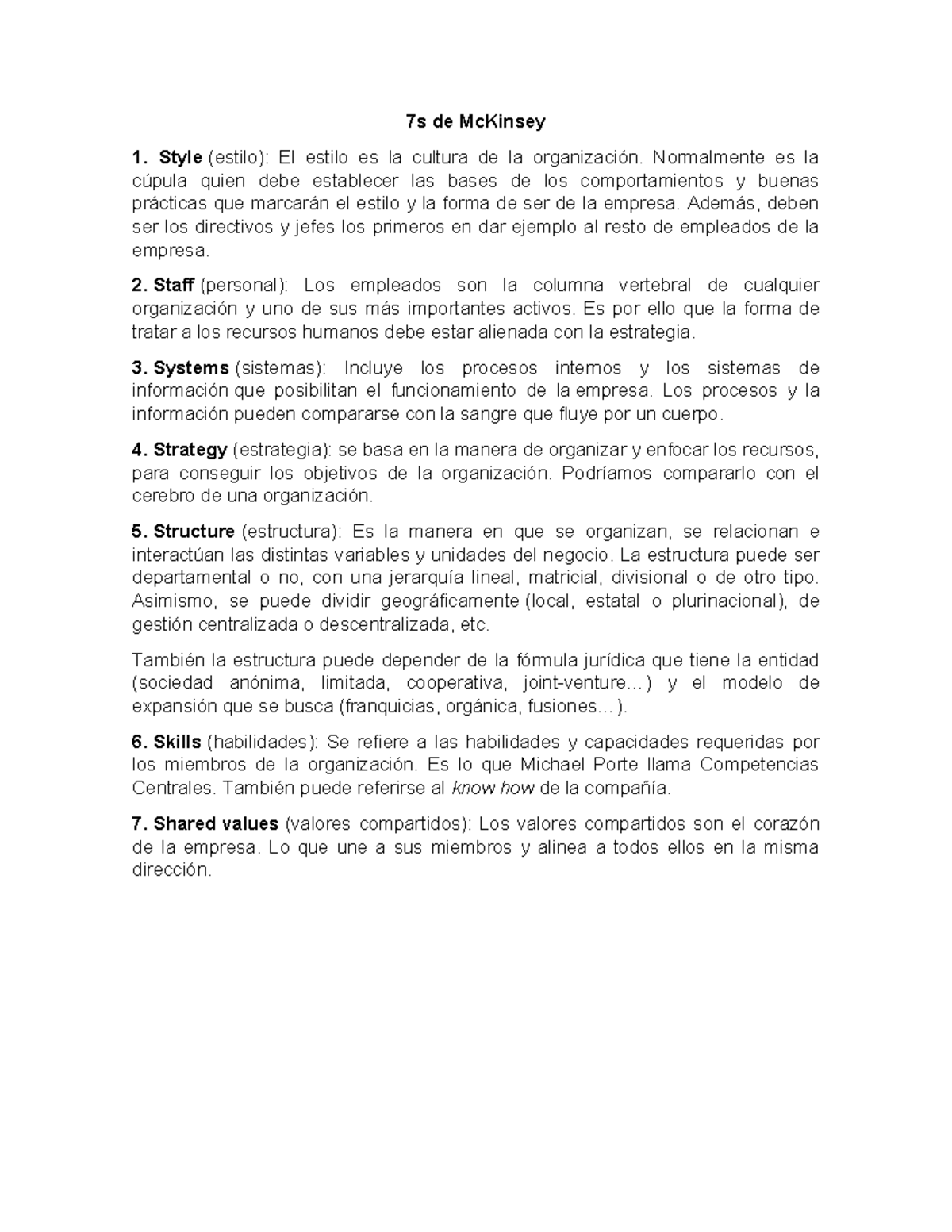 7s de Mc Kinseyyy - Tarea de 7s de Mc Knsy - 7s de McKinsey Style ...