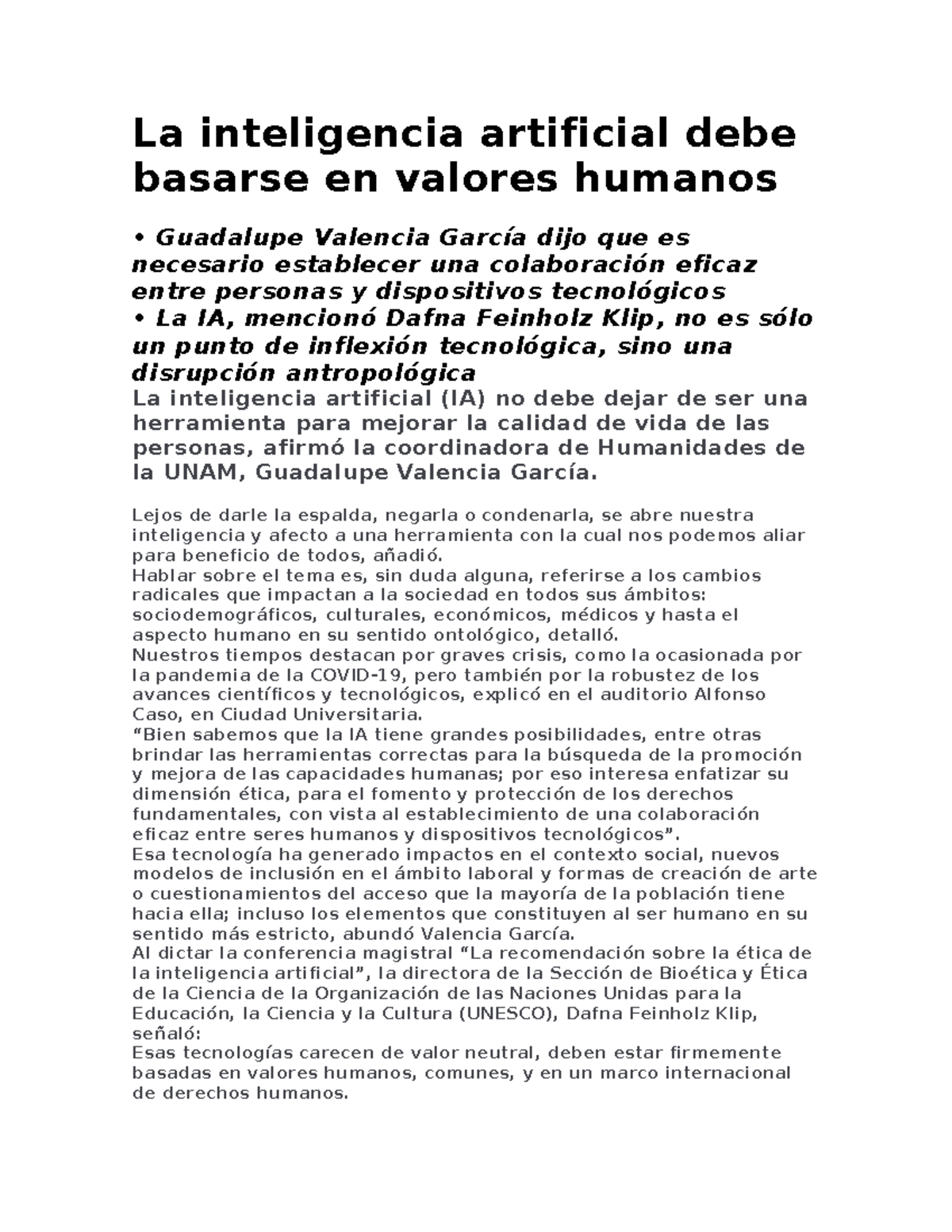 La inteligencia artificial debe basarse en valores humanos - La ...