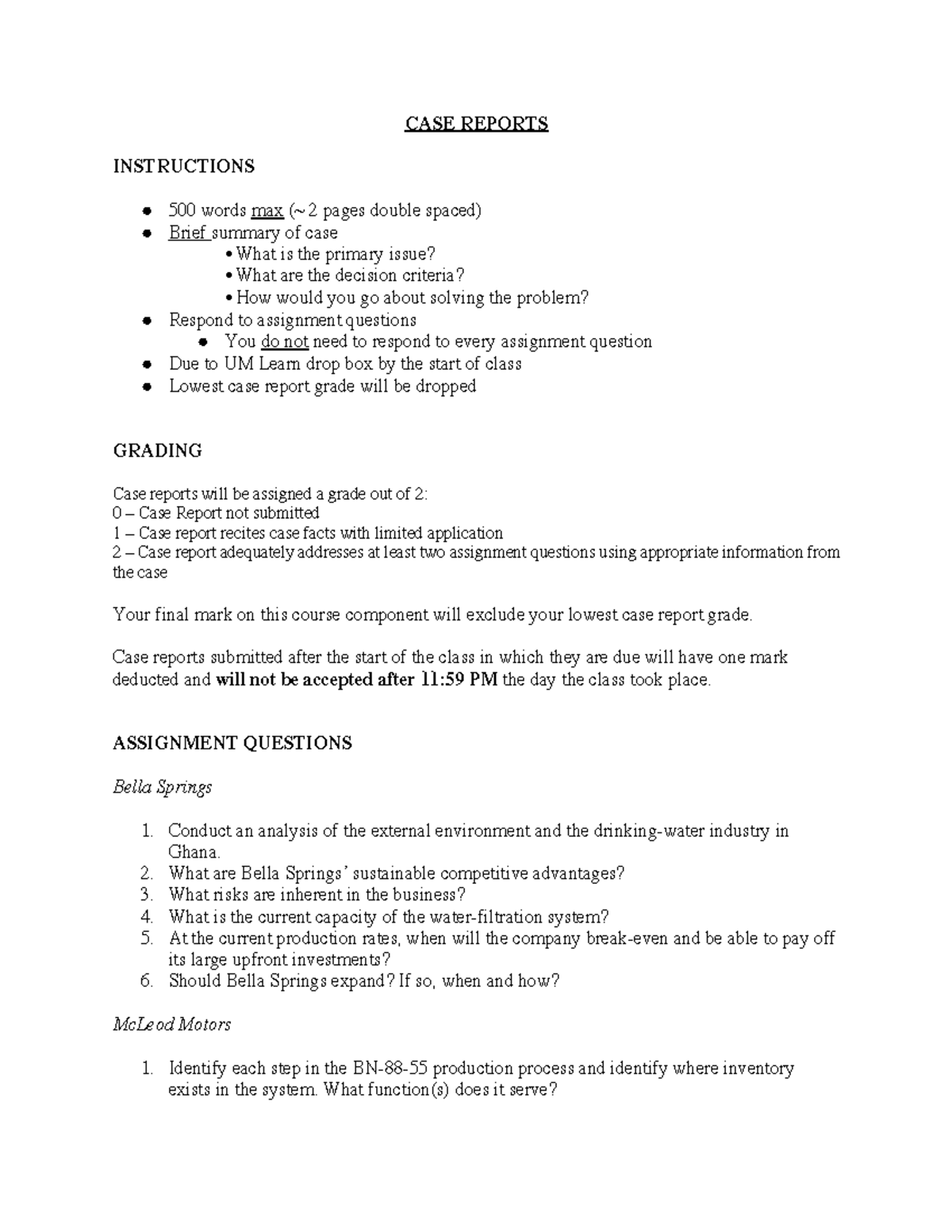 Case Report Instructions & Questions 1 - CASE REPORTS INSTRUCTIONS 500 ...