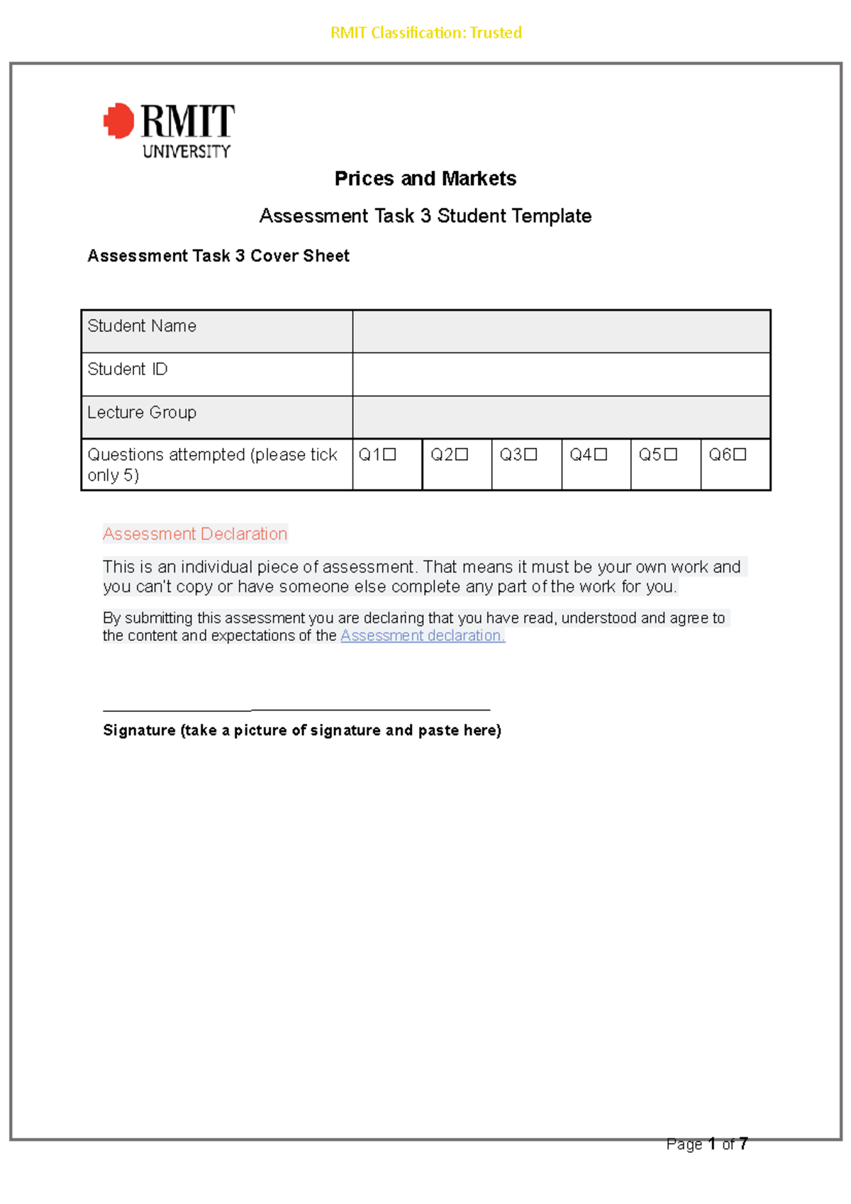 Assessment Task 3 Template - Prices and Markets Assessment Task 3 Student Template Assessment ...