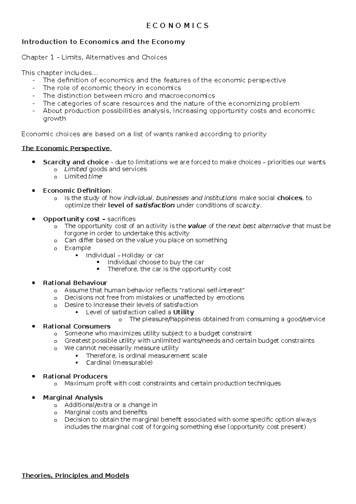 Chapter 1 - Introduction to economics and the economy - E C O N O M I C ...