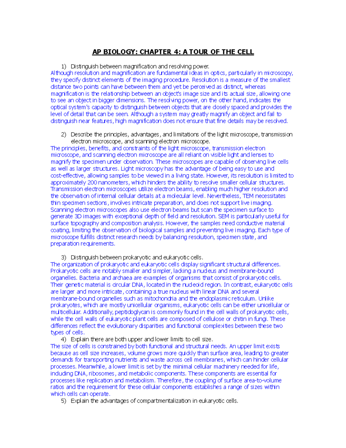 Chapters 4- 0 Review WKT-2 - AP BIOLOGY: CHAPTER 4: A TOUR OF THE CELL ...