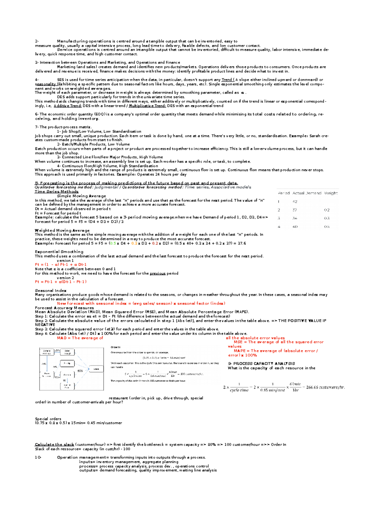 Operations cheat sheet - 2- Manufacturing operations is centred around ...