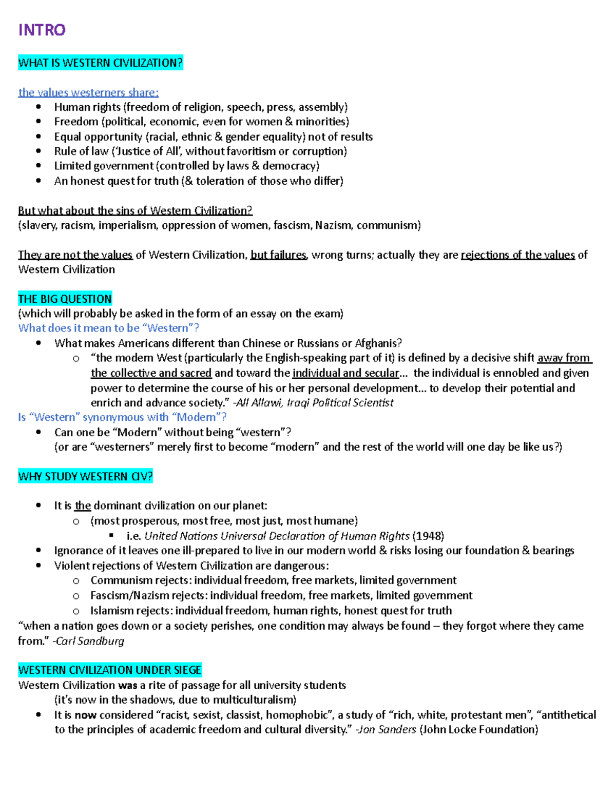 Western Civilization Notes - INTRO WHAT IS WESTERN CIVILIZATION? the ...