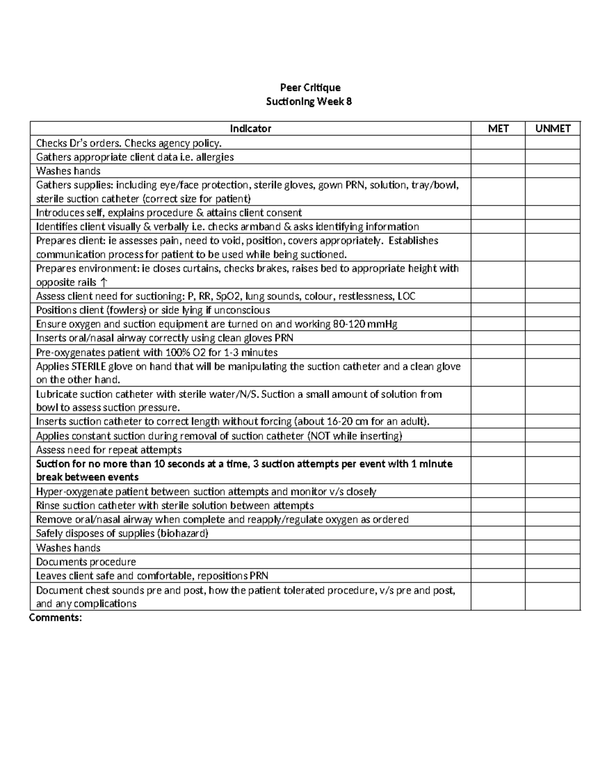 Week 8 Peer Critique - Suctioning - Peer Critique Suctioning Week 8 ...