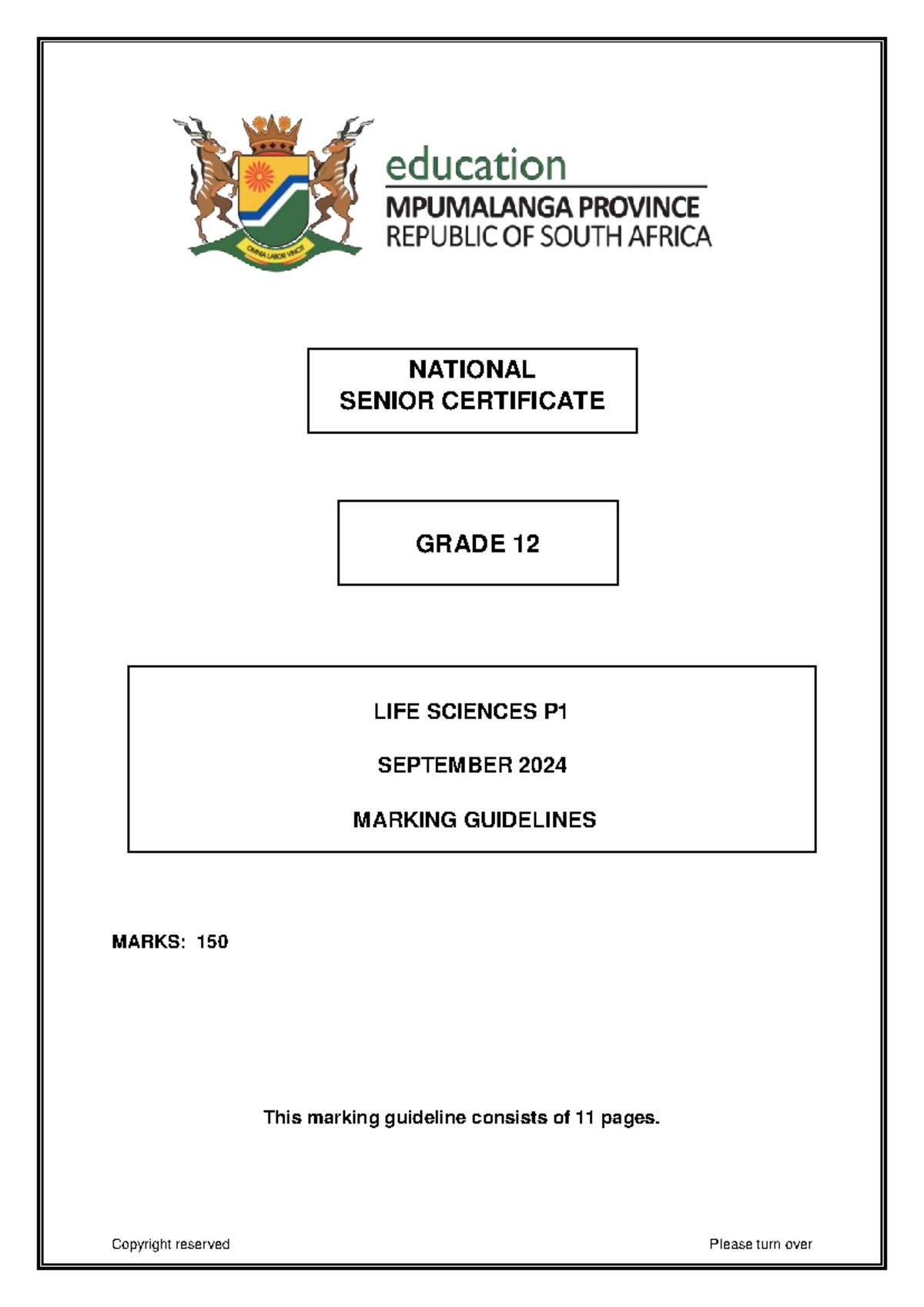 LFSC P1 MG ENG - Life sciences - MARKS: 150 This marking guideline ...