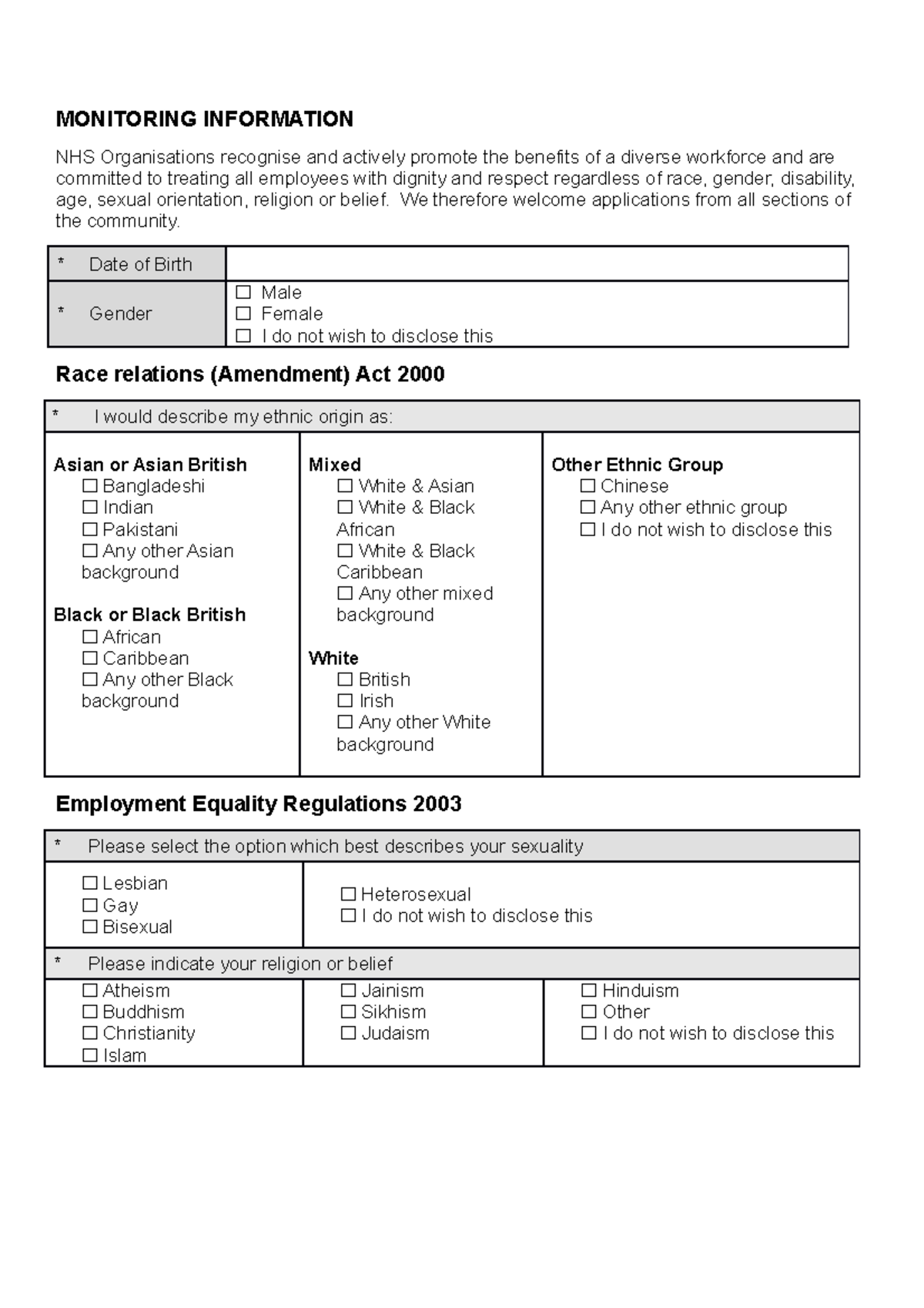 Monitoring Information Form - MONITORING INFORMATION NHS Organisations ...