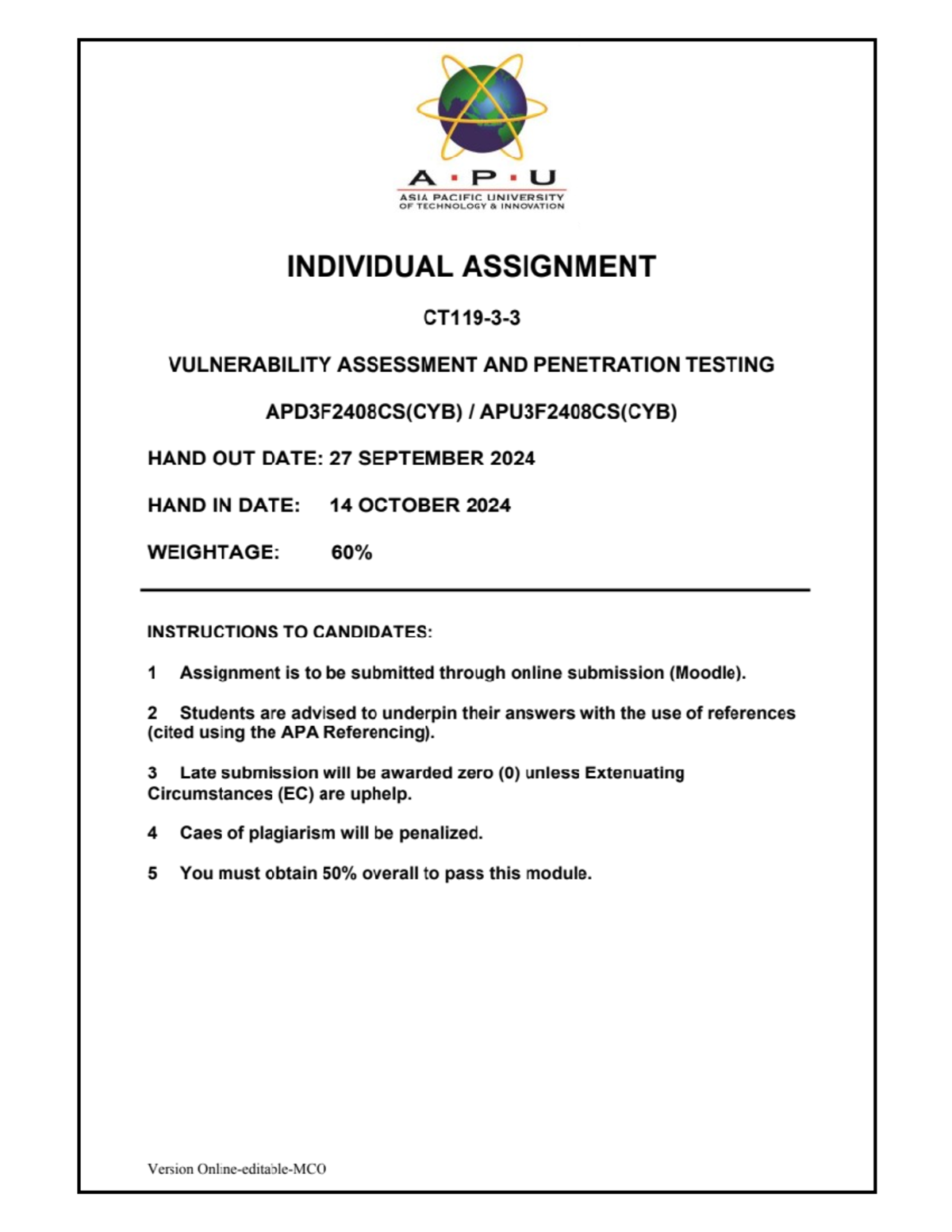 Task 1 - Proposal (VAPT) - APD3F2408CS(CYB) VULNERABILITY ASSESSMENT ...