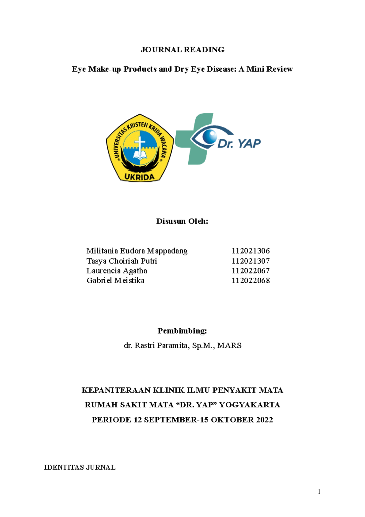 DRY EYE- Journal Reading - JOURNAL READING Eye Make-up Products and Dry ...