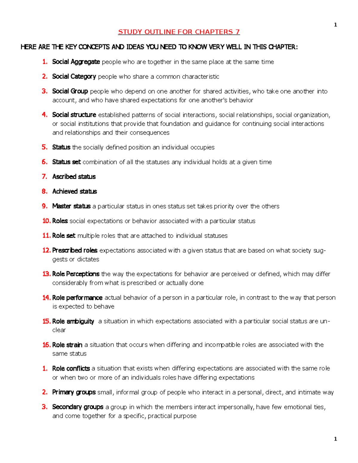 Study Outline FOR Chapter 7- Groups AND Organizations - STUDY OUTLINE ...